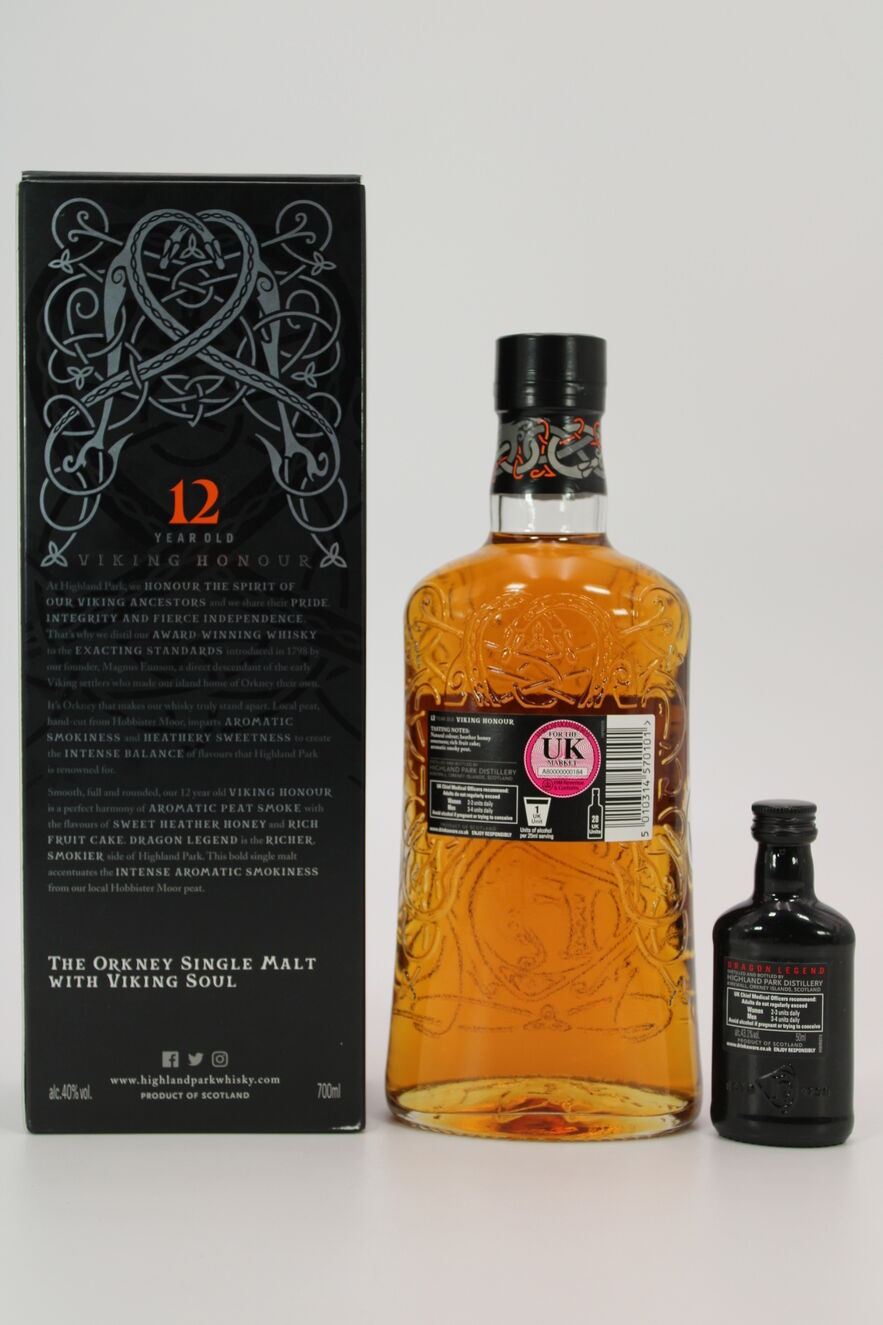 Highland Park - 12 Years Old - Viking Honour 70cl & Dragon Legend 5cl ...